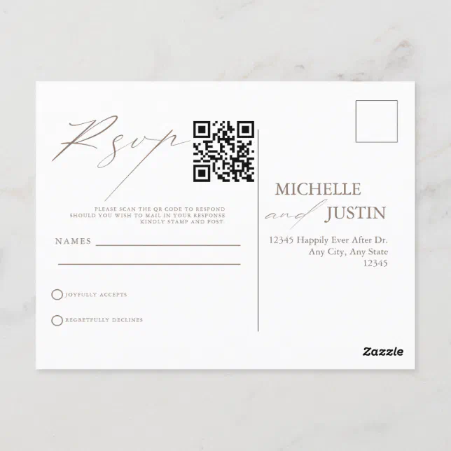 Modern Simple Minimalist Wedding QR Code RSVP Pos Postcard | Zazzle