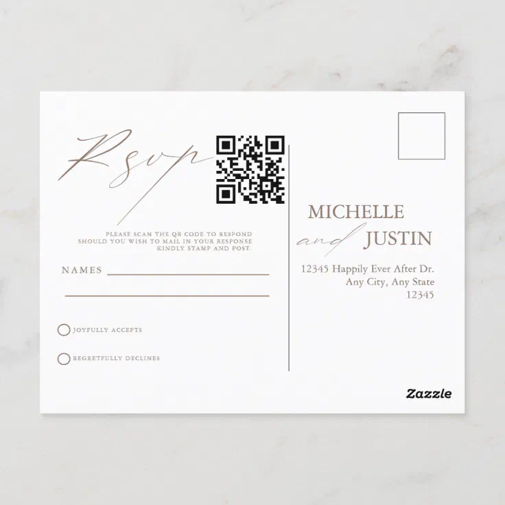 Modern Simple Minimalist Wedding QR Code RSVP Pos Postcard | Zazzle