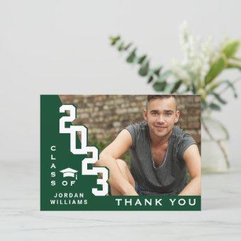 Modern Simple Minimalist White Green Graduation Thank You Card | Zazzle