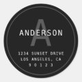 Modern Simple Monogram Address | Black Grey White Classic Round Sticker ...