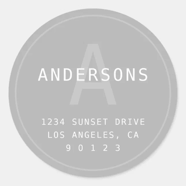 Modern Simple Monogram & Address | Light Grey Classic Round Sticker ...