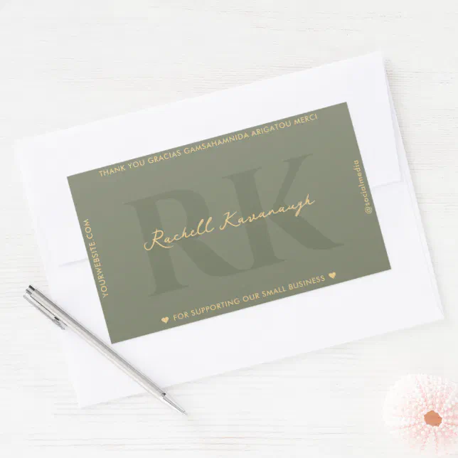 Modern Simple Monogram Sage Green Rectangular Sticker | Zazzle