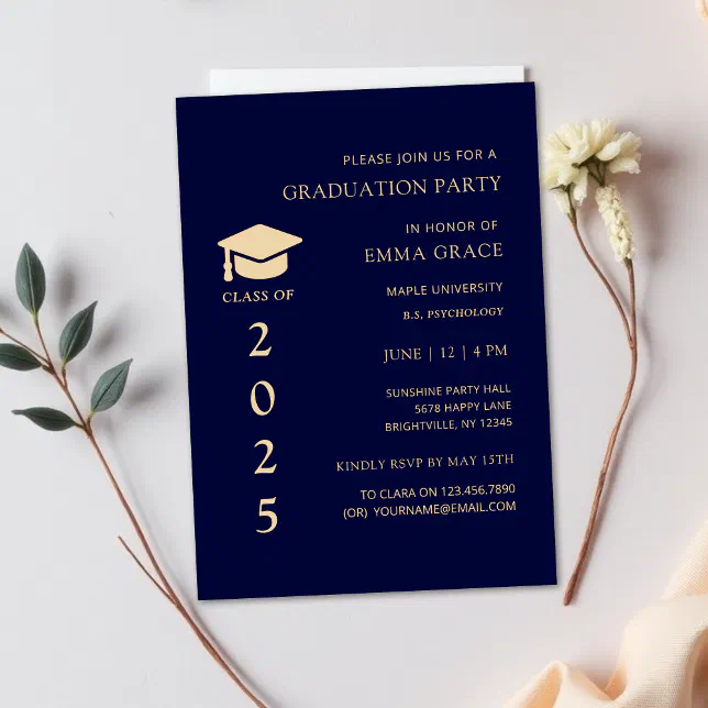 Modern Simple Navy and Gold Graduation Party Invitation | Zazzle