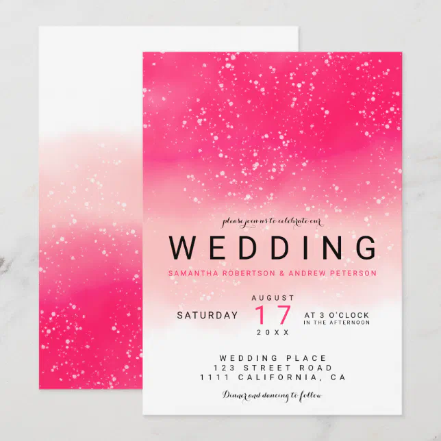 Modern simple neon pink ombre watercolor wedding invitation | Zazzle