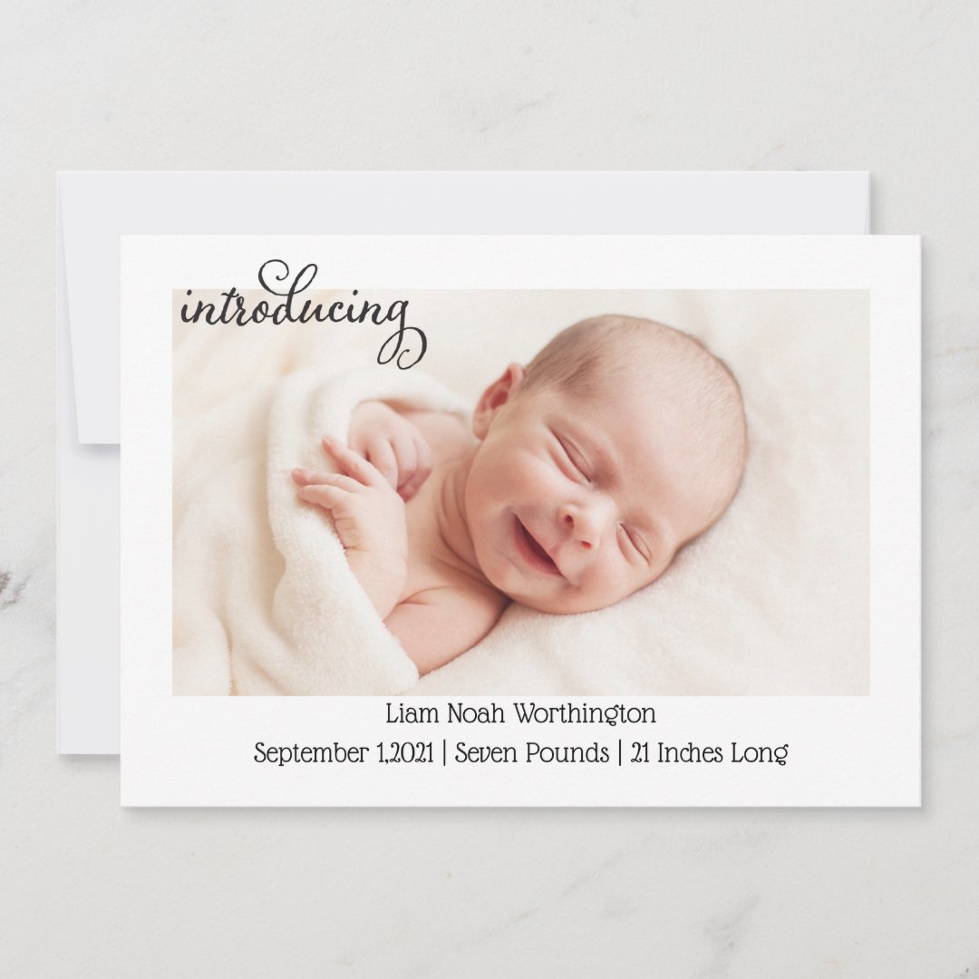 Modern Simple Newborn Photo Birth Invitation | Zazzle