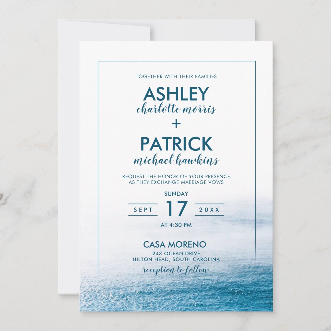 Modern Simple Ocean Beach Seaside Wedding Invitation | Zazzle