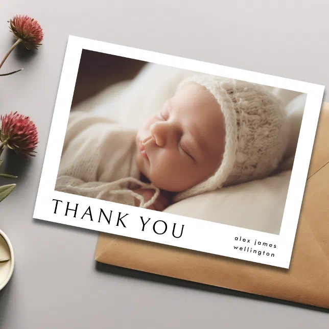 Modern Simple Photo Baby Name Thank You Announcement | Zazzle