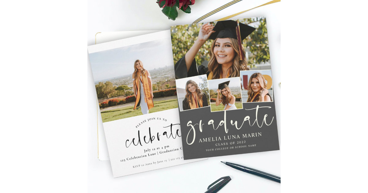 Modern Simple Photo Collage Graduation Invitation | Zazzle