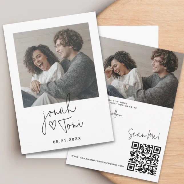Modern Simple Photo Heart QR Code Save the Date Invitation | Zazzle