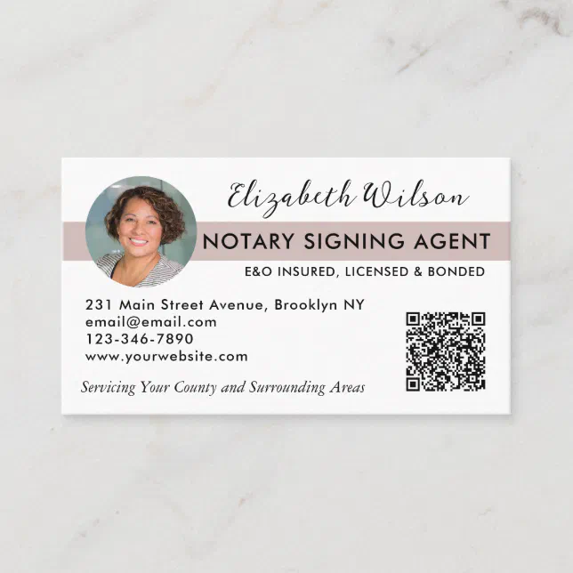 Modern Simple Photo QR Notary Signing Loan Agent Business Card | Zazzle