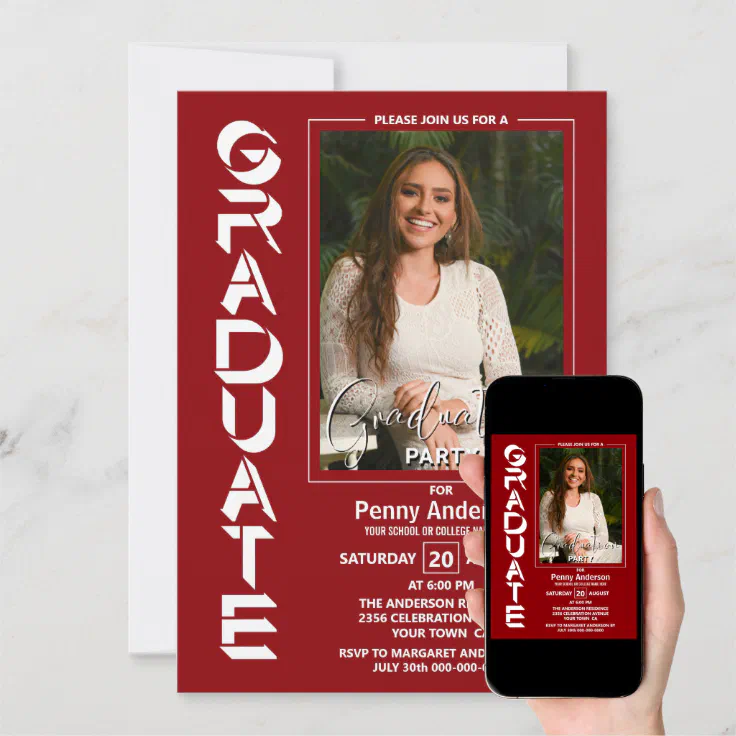 Modern Simple Photo Red Graduation Party Invitation | Zazzle