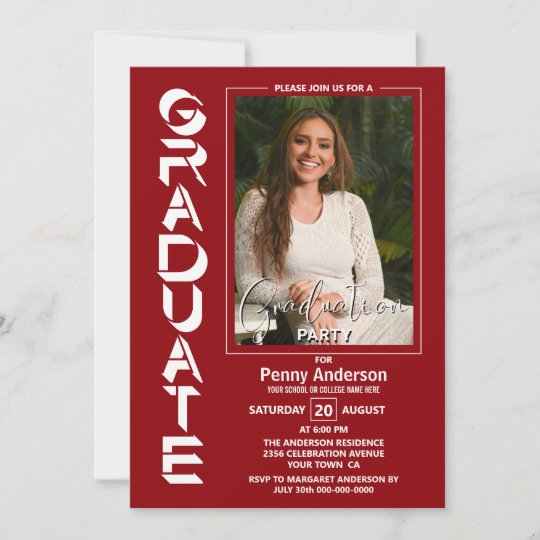 Modern Simple Photo Red Graduation Party Invitation | Zazzle.com