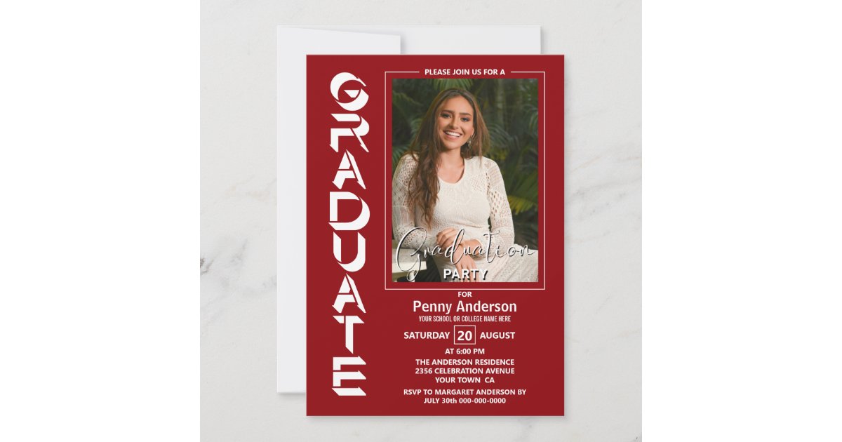 Modern Simple Photo Red Graduation Party Invitation | Zazzle