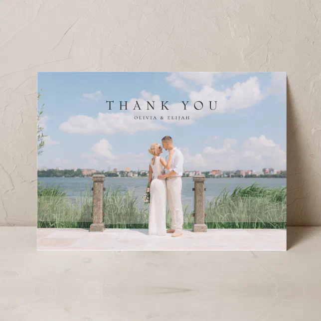 Modern Simple Photo Wedding Thank You Card W Note | Zazzle