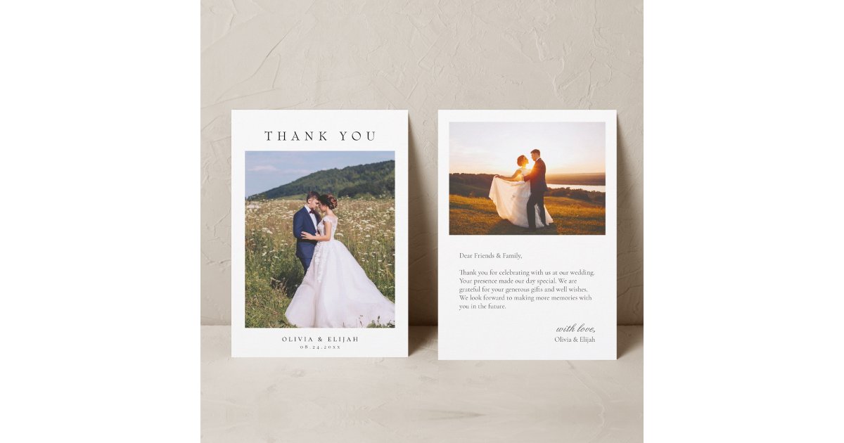 Modern Simple Photo Wedding Thank You Card W Note | Zazzle