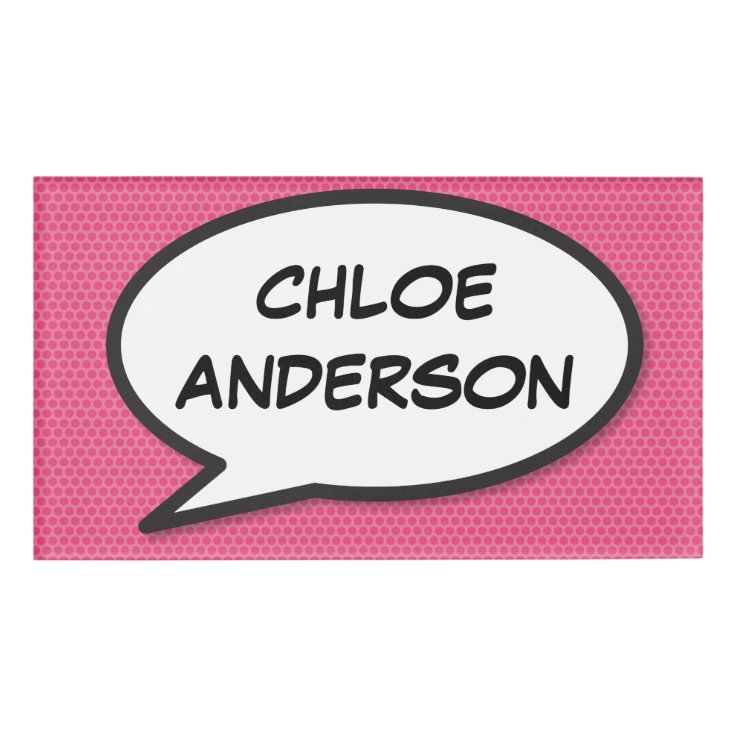 Modern Simple Pink Comic Book Speech Bubble Name Tag | Zazzle