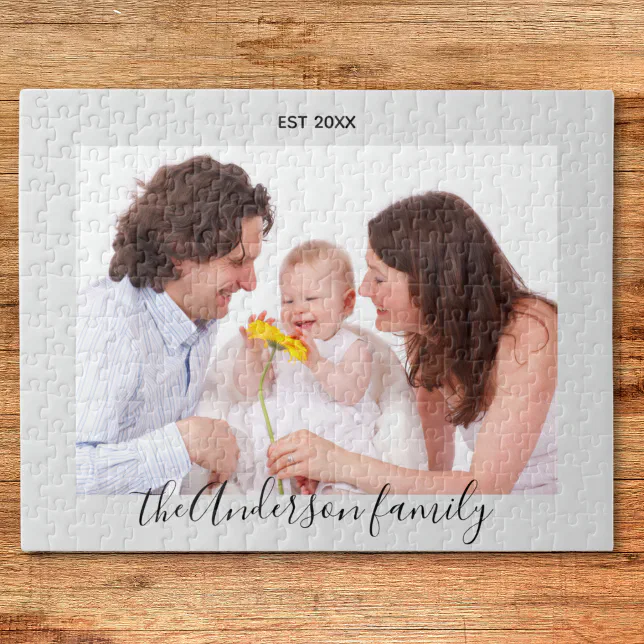 Modern Simple Playful Script Family Photo Jigsaw Puzzle | Zazzle