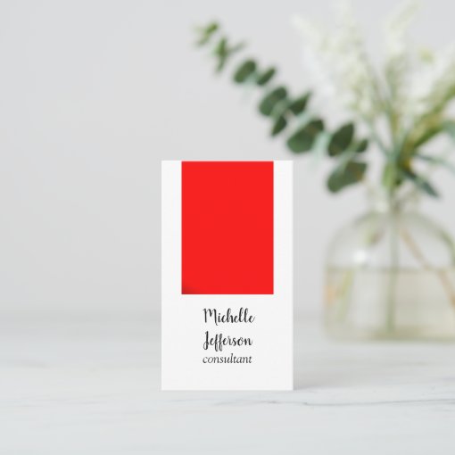 Modern Simple Plian Minimalist Red White Business Card | Zazzle