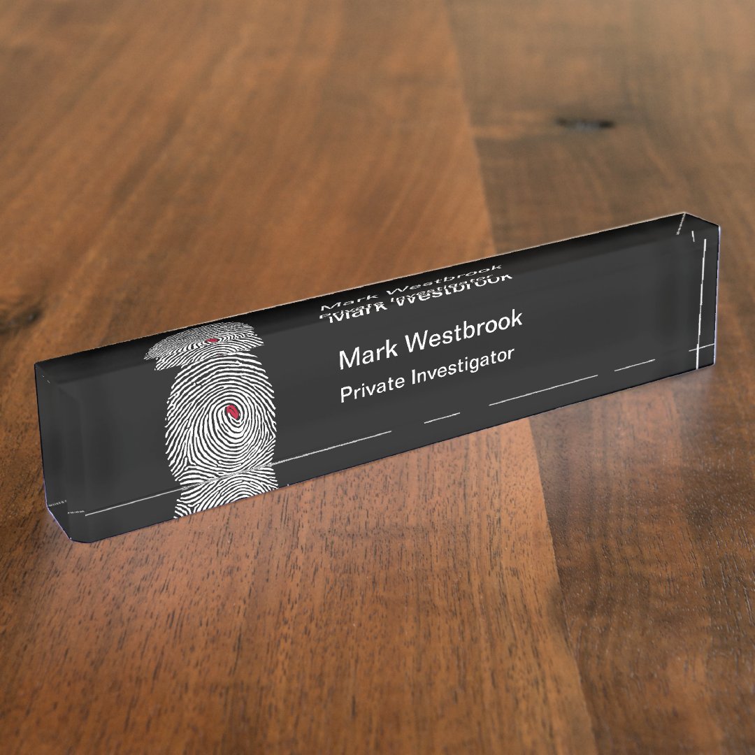 Modern Simple Private Investigator Fingerprint Desk Name Plate | Zazzle