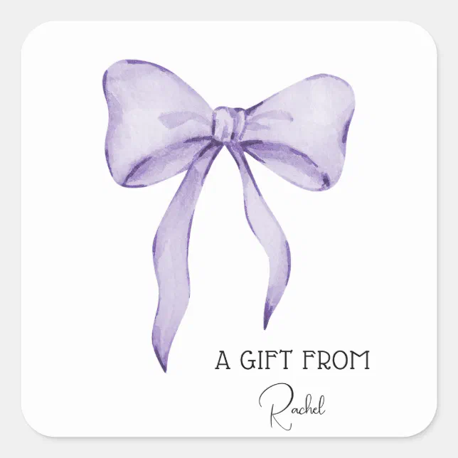 Modern Simple Purple Bow Personalized Gift From Square Sticker | Zazzle