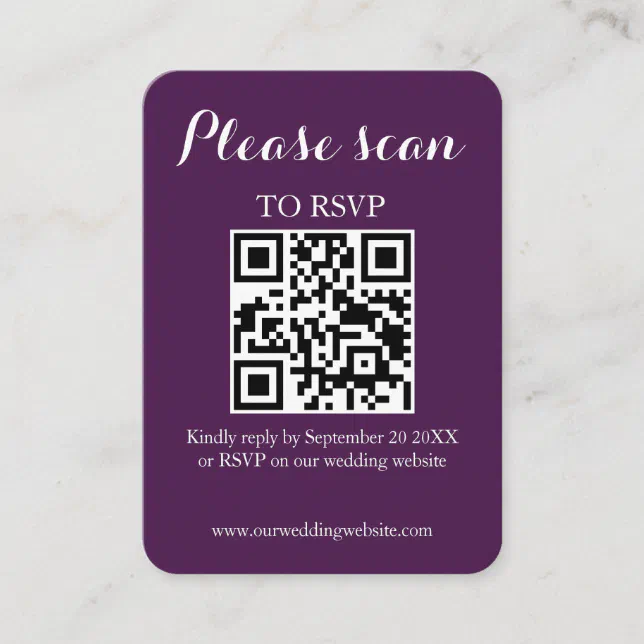 Modern Simple Purple QR Code & RSVP Wedding Enclosure Card | Zazzle