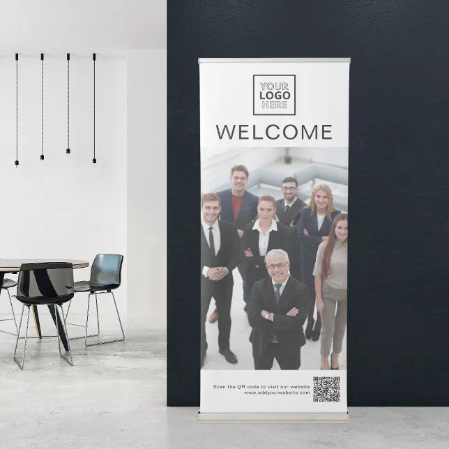 Modern Simple QR Code Business Logo Welcome Retractable Banner | Zazzle