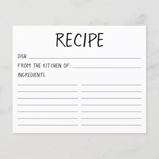 Modern Simple Recipe Card | Zazzle