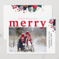 Modern Simple Red Merry Photo Holiday Card | Zazzle