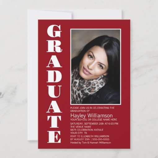 Modern Simple Red Photo Graduation Party Invitation | Zazzle