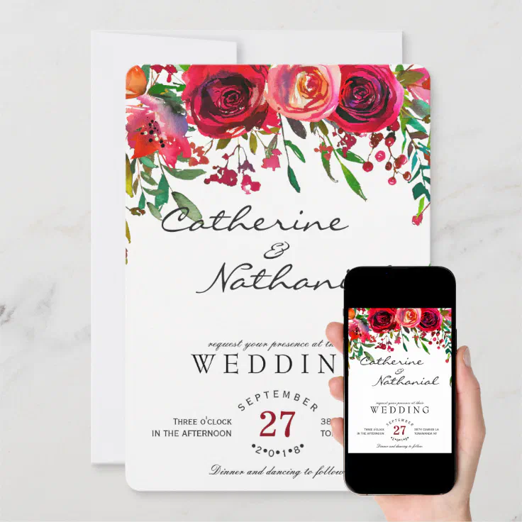 Modern Simple Red Rose Wedding Invitation | Zazzle