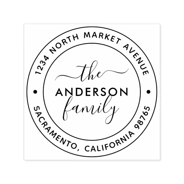 Modern Simple Round Script Family Return Address Self-inking Stamp | Zazzle