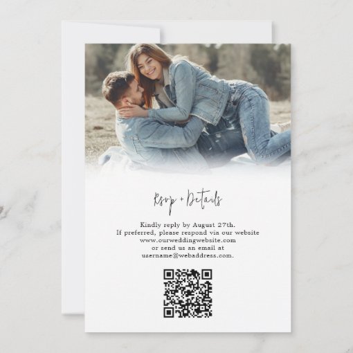 Modern Simple Script Budget RSVP QR code Wedding Invitation | Zazzle
