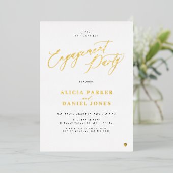 Modern simple script gold foil engagement party foil invitation | Zazzle