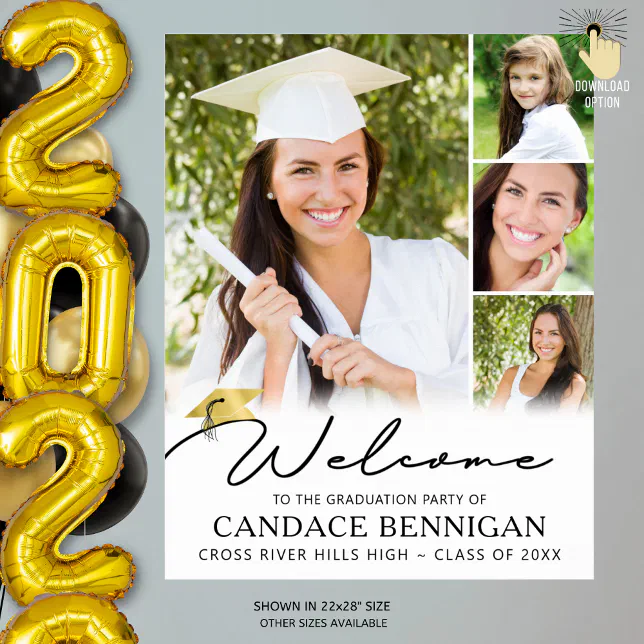 Modern Simple Script Graduate Welcome 4 Photo Poster | Zazzle