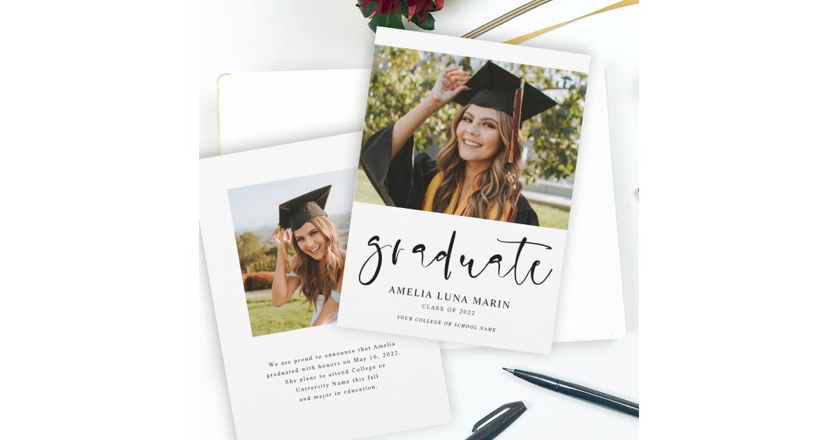 Modern Simple Script Photo Graduation Announcement | Zazzle