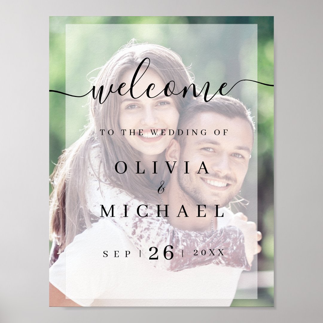 Modern simple script photo wedding welcome sign | Zazzle