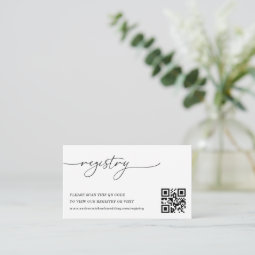 Modern Simple Script QR Code Wedding Gift Registry Enclosure Card | Zazzle