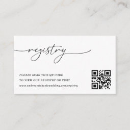 Modern Simple Script QR Code Wedding Gift Registry Enclosure Card | Zazzle
