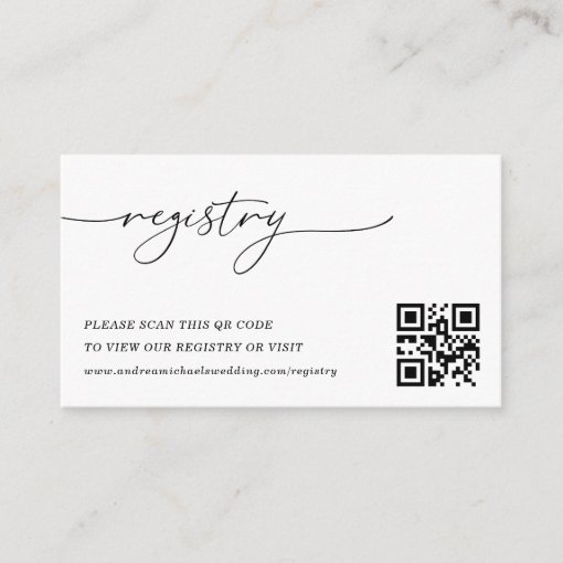 Modern Simple Script QR Code Wedding Gift Registry Enclosure Card | Zazzle