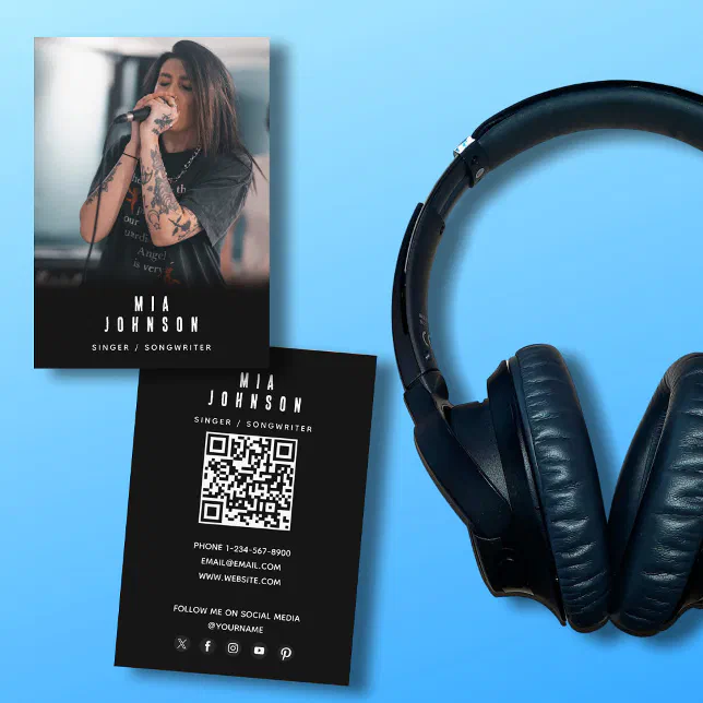 Modern Simple Singer Musician Photography Black Business Card | Zazzle