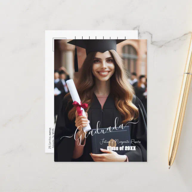 Modern Simple Spanish Photo Script Grad Invitation | Zazzle
