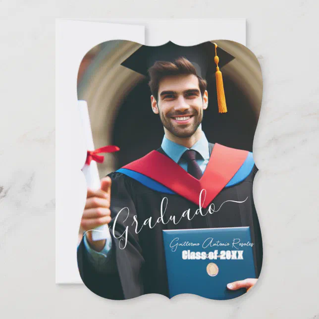 Modern Simple Spanish Photo Script Grad Invitation | Zazzle
