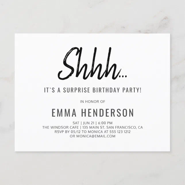 Modern Simple Surprise Birthday Invitation Postcard | Zazzle
