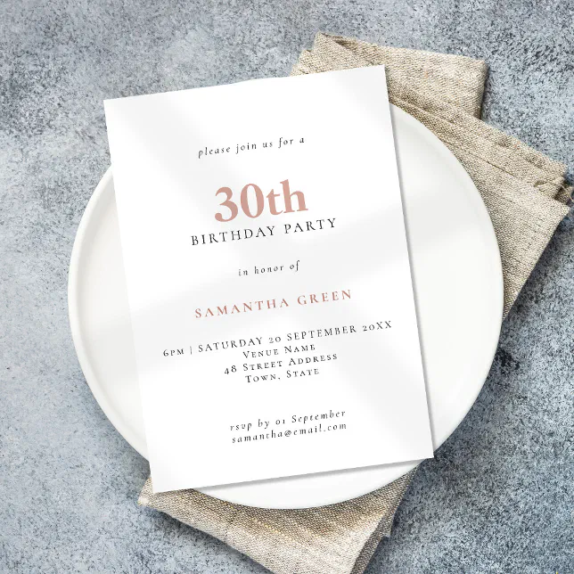 Modern Simple Text Blush Pink 30th Birthday Invitation | Zazzle
