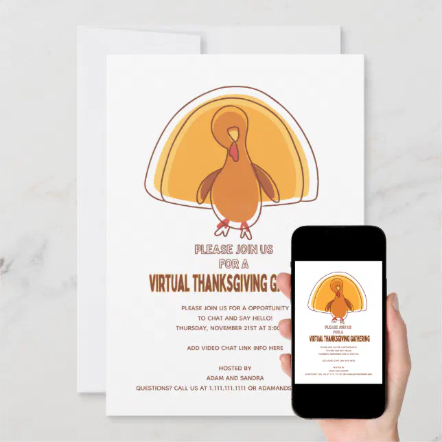 Modern Simple Turkey Virtual Thanksgiving Invitation | Zazzle