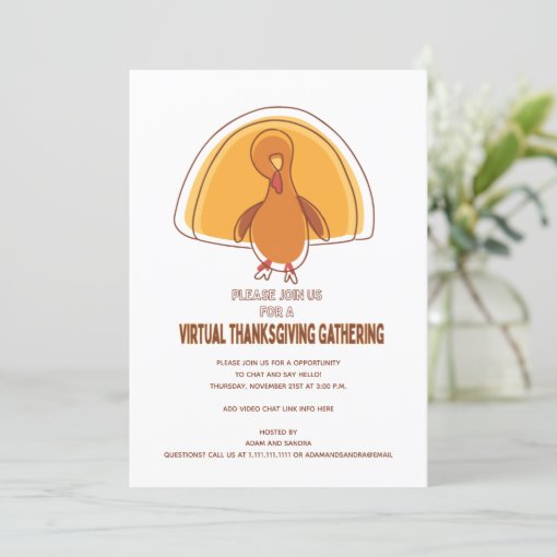 Modern Simple Turkey Virtual Thanksgiving Invitation | Zazzle