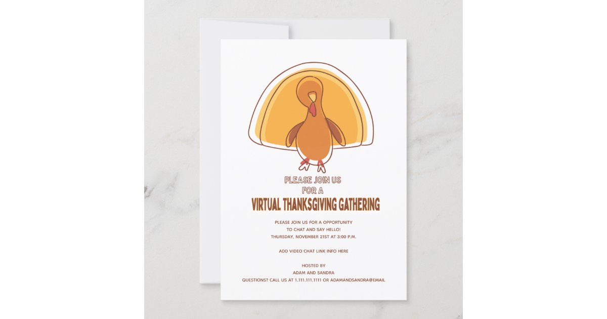 Modern Simple Turkey Virtual Thanksgiving Invitation | Zazzle