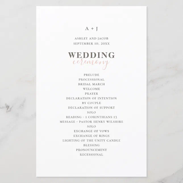 Modern simple typography. Elegant wedding program | Zazzle