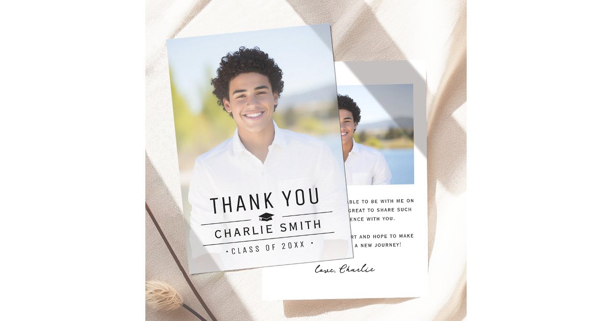 Modern Simple Typography Photo Graduation Thank You Card | Zazzle