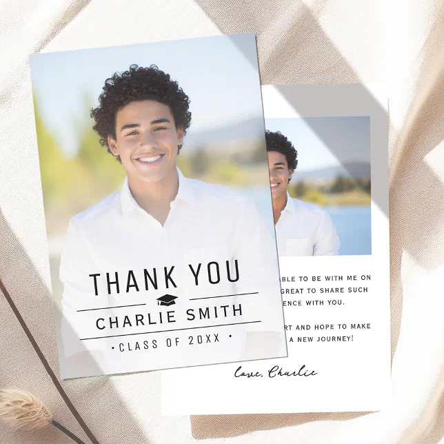 Modern Simple Typography Photo Graduation Thank You Card | Zazzle